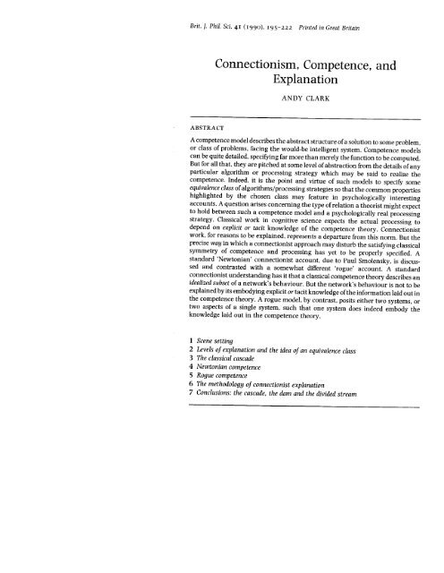Connectionism, Competence, and Explanation - Philosophy