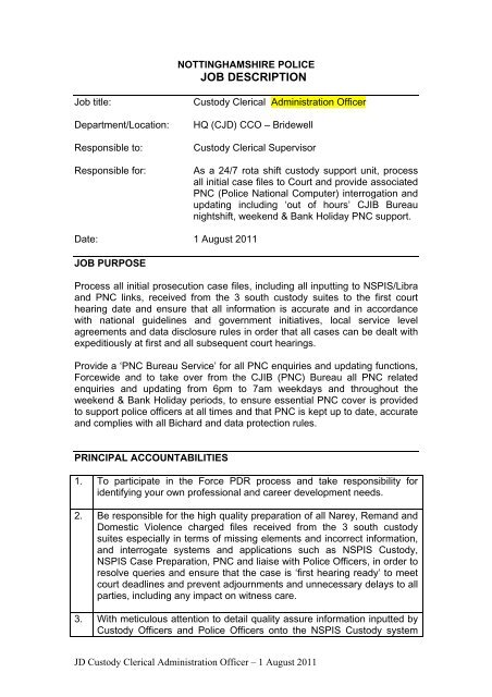 Job description and person specification - Nottinghamshire Police
