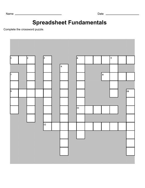 Spreadsheet Crossword Puzzle