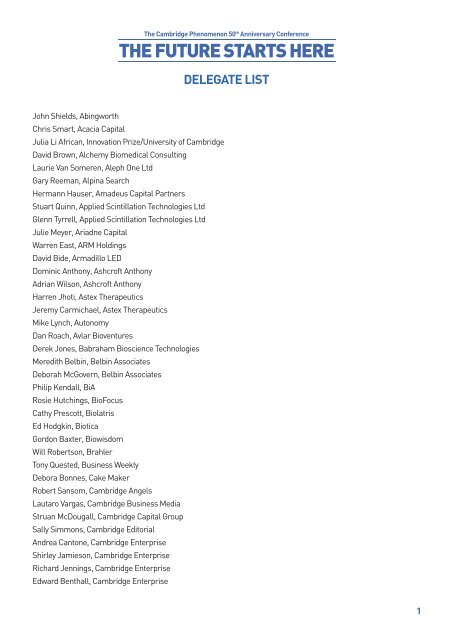 DELEGATE LIST - The Cambridge Phenomenon Conference