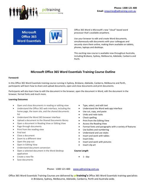 Office 365 Word Essentials Training Course Outline - PDTraining USA