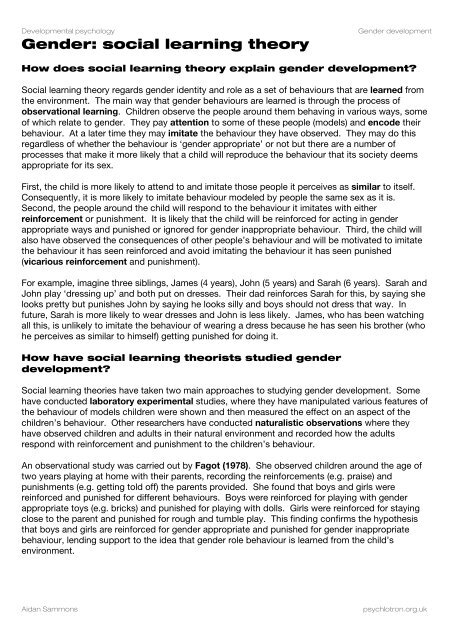 Gender: social learning theory