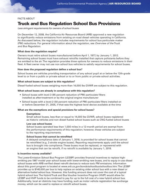 ARB Bus and Truck Regulations Applicable to School Bus Fleets