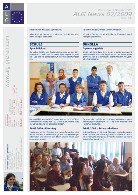 ALG News 07/2009 - Asociation Loyola Gymnasium - Prizren
