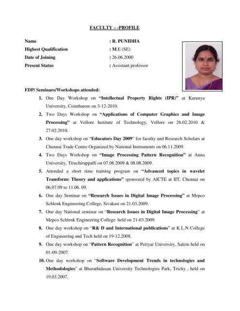 FACULTY – -PROFILE Name - Jayaram College of Engineering and ...