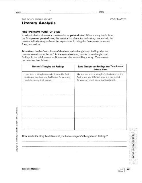 Scholarship Jacket worksheets