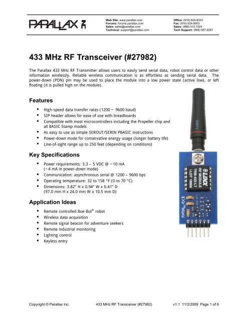 433 MHz RF Transceiver (#27982) - Wulfden.org