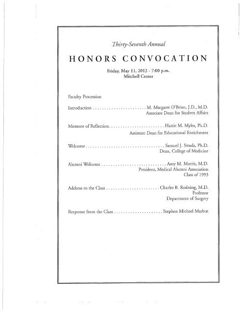 Honors Convocation Awards: Class 2012 - University of South ...
