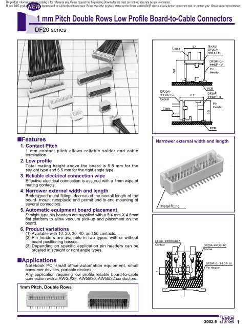 1 mm Pitch Double Rows Low Profile Board-to-Cable Connectors