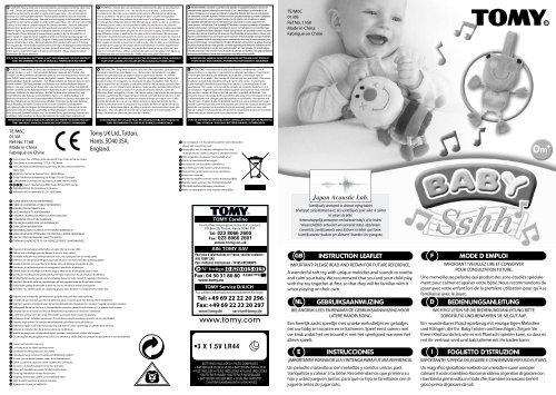 Tomy UK Ltd., Totton, Hants. SO40 3SA, England. INSTRUCTION ...