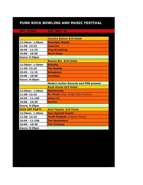 Download the Band Schedule (PDF) - Punk Rock Bowling