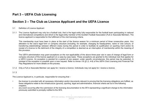 Part 3 – UEFA Club Licensing Section 3 - Scottish Football Association