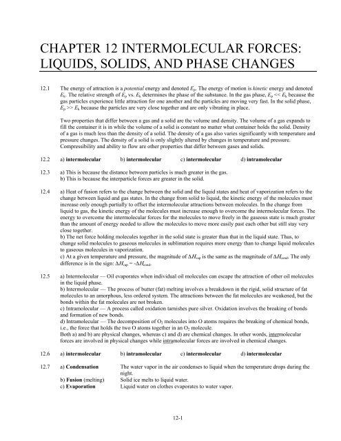 chapter 12 intermolecular forces: liquids, solids, and ... - SchoolNotes