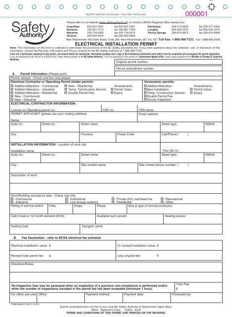ELECTRICAL INSTALLATION PERMIT - BC Safety Authority