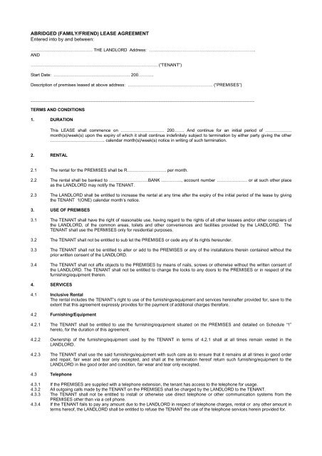 LEASE AGREEMENT Entered into by and between