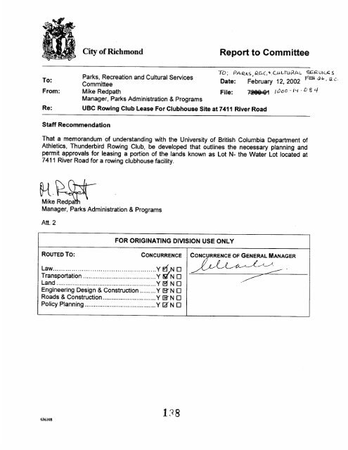 UBC Rowing Club Lease For Clubhouse Site at - City of Richmond