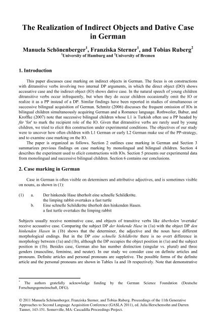 The Realization of Indirect Objects and Dative Case in German