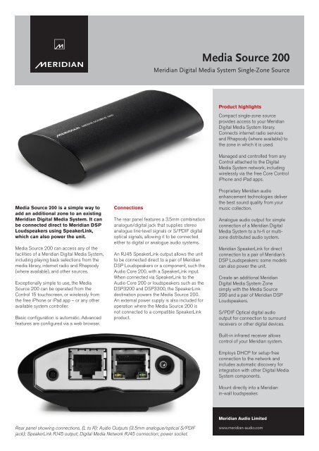 Media Source 200 - Meridian Support