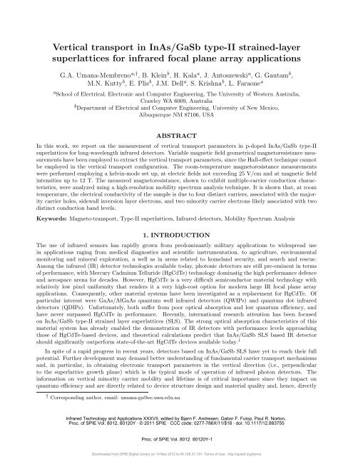 Vertical Transport In Inas Gasb Type Ii Strained Layer Superlattices For