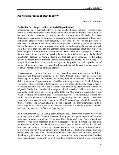 xi An African feminist standpoint?1 Danai S. Mupotsa On Bodies ...