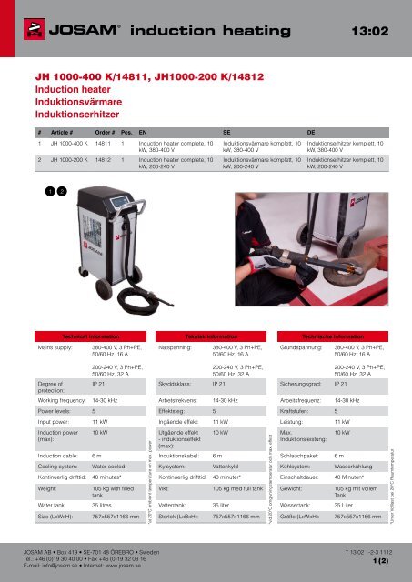 13:02 JH1000 Induction heater - ( SE, DE, GB ) - JOSAM AB