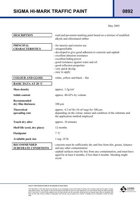 0892 Sigma Hi-Mark Traffic Paint - SIGMA PAINTS