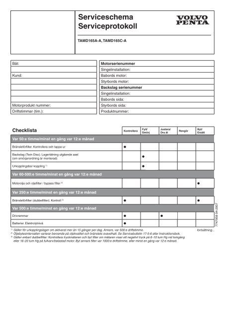 Serviceschema Serviceprotokoll - Volvo Penta Service