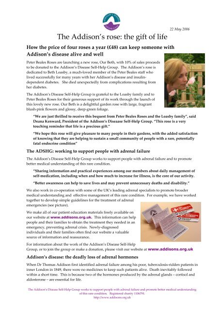 The Addison's rose: the gift of life - Addison's Disease Self Help Group