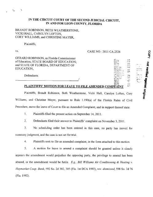 Plaintiffs' Motion for Leave to File Amended Complaint