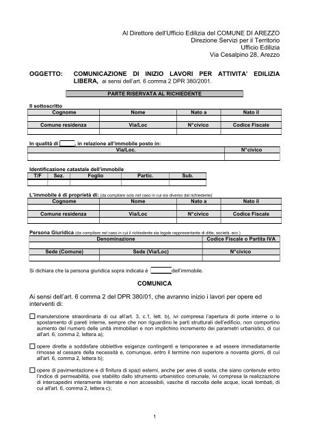 comunicazione ATTIVITA' EDILIZIA LIBERA - Comune di Arezzo