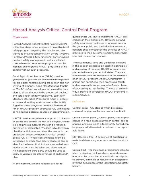Hazard Analysis Critical Control Point Program - Almond Board of ...