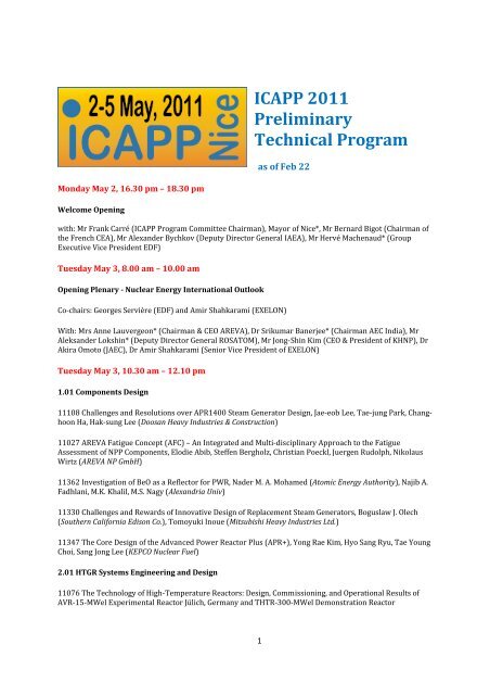 ICAPP 2011 Preliminary Technical Program - sfen.fr