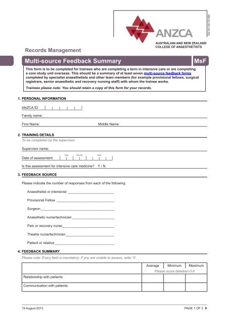 Multi-source feedback summary form - Australian and New Zealand ...