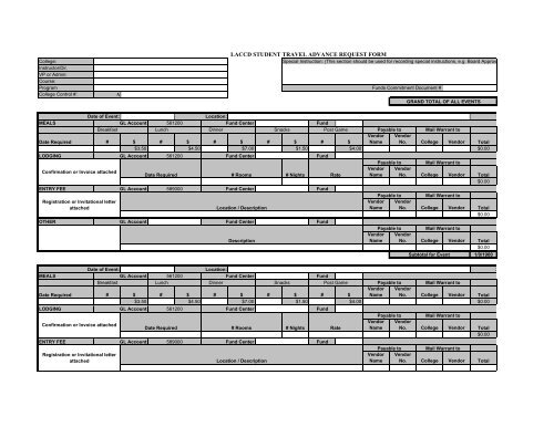 LACCD Student Travel Advance Request Form (pdf)