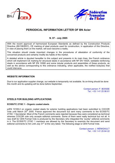 PERIODICAL INFORMATION LETTER OF BN Acier