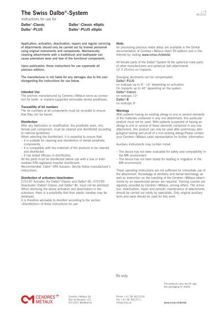 The Swiss Dalbo®-System - Cendres Métaux