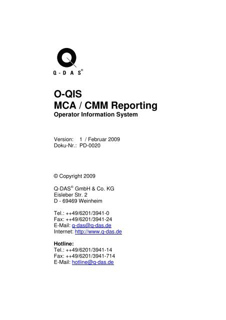 O-QIS – MCA / CMM Reporting - Q-DAS