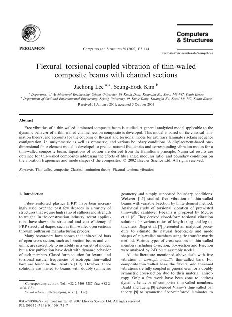 Flexuralâ Torsional Coupled Vibration Of Thin Walled Composite Beams