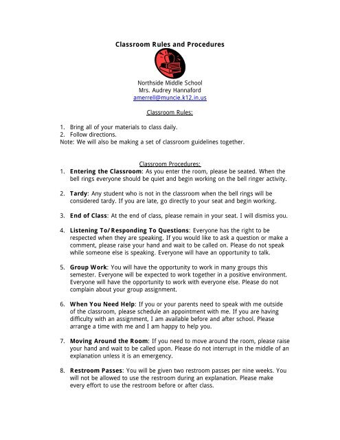 2008 Classroom Rules and Procedures
