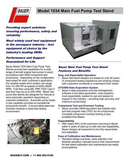 Model 1034 Main Fuel Pump Test Stand - Bauer, Inc.