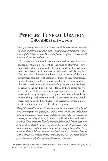 Thucydides - "Pericles' Funeral Oration"