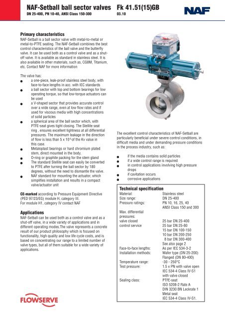 NAF-Setball ball sector valves Fk 41.51(15)GB - Fagerberg