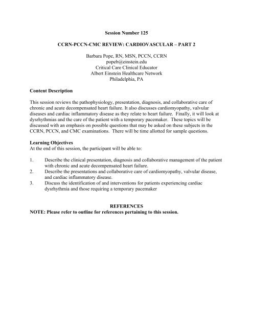 CCRN-PCCN-CMC REVIEW: CARDIOVASCULAR - PART 2