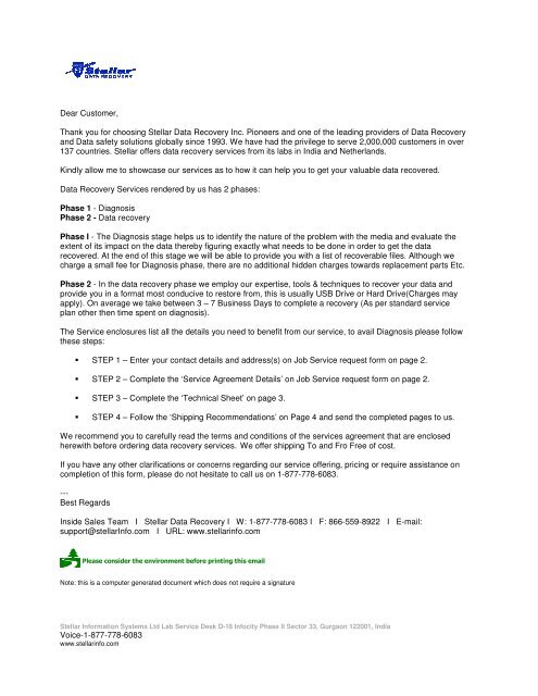 Fill in Job Service Request Form - Stellar Data Recovery