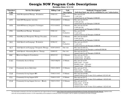 Georgia NOW Program Code Descriptions - Acumen Fiscal Agent