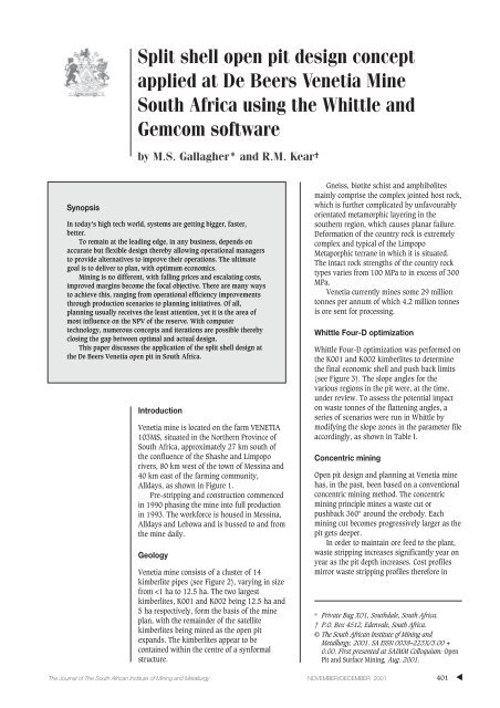 Split shell open pit design concept applied at De Beers ... - saimm