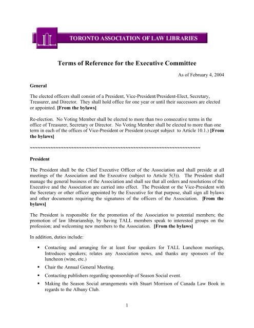 Terms of Reference for the Executive Committee - Toronto ...