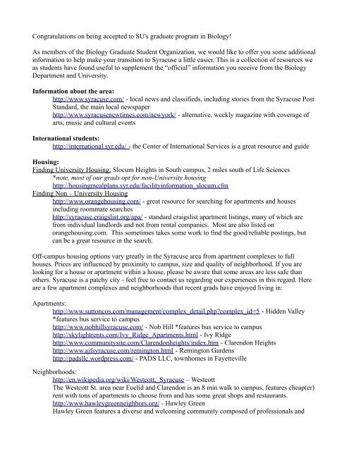 BGSO Welcome Letter - the Department of Biology