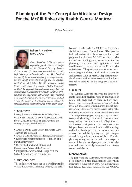 Planning of the Pre-Concept Architectural Design For the McGill ...