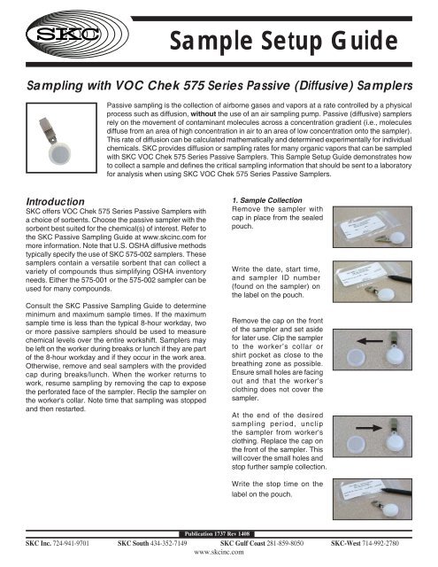 Sampling with 575 Series Passive (Diffusive) Samplers ... - SKC Inc. Sampling with 575 Series Passive (Diffusive) Samplers ... - SKC Inc.